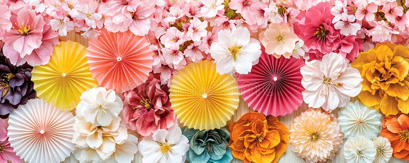 Colorful Paper Flowers Fans Festive Decoration Background Stock ...