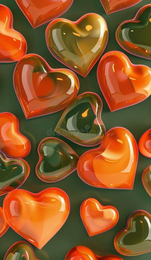 Glossy Red and Green Hearts Background Depicting Love and Affection ...