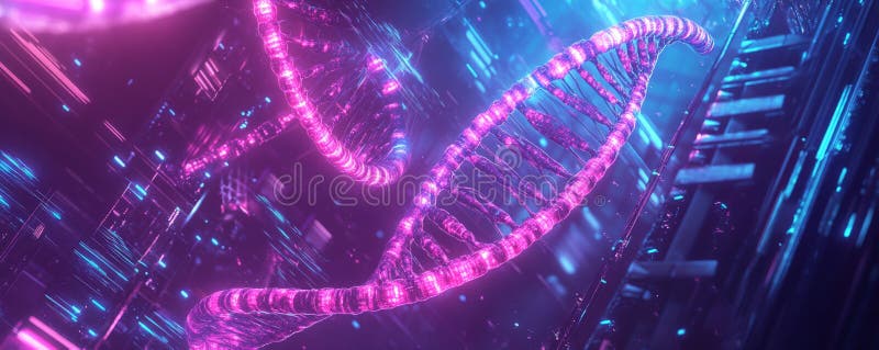 A Vibrant Background Featuring Multiple Glowing DNA Strands in Bright ...