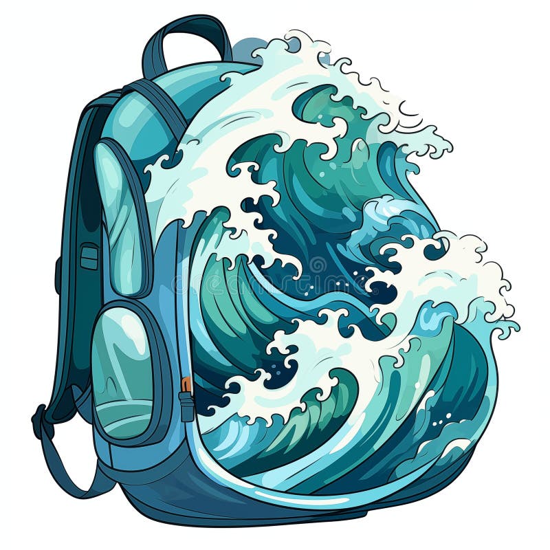 A Vibrant Backpack Design Featuring Crashing Ocean Waves Surging within ...