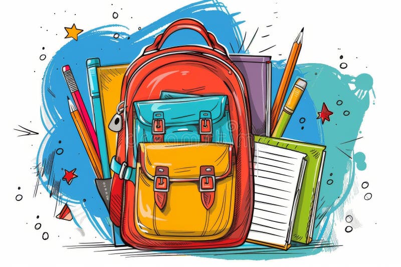 Vibrant Backpack Filled with School Essentials Stock Illustration ...