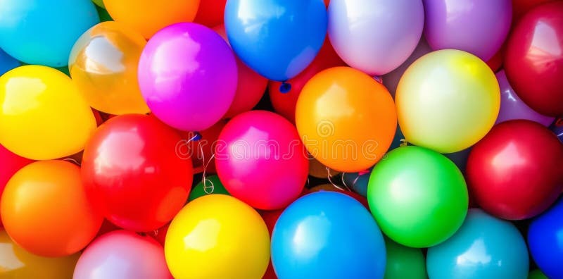 Vibrant Balloons in Diverse Sizes and Shapes Float at a Birthday Party ...