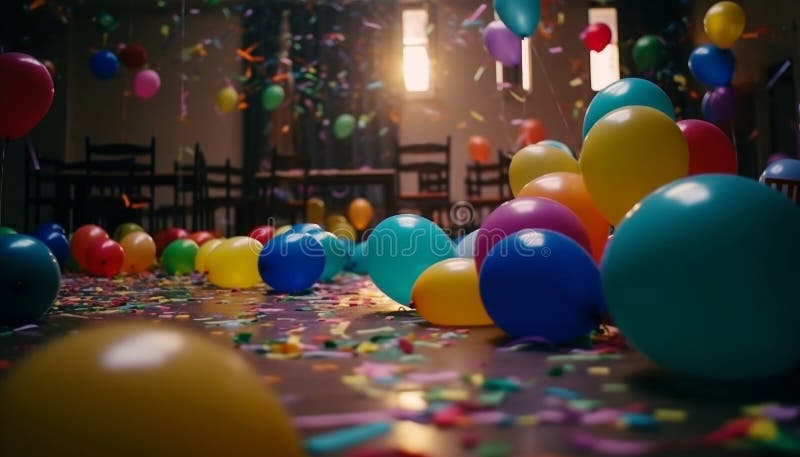 Vibrant Balloons Levitate in a Joyful, Multi Colored Celebration Event ...