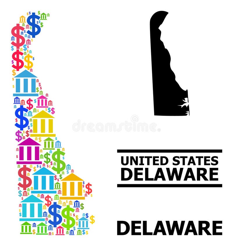 Vector Collage Map of Delaware State of Financial and Money Items Stock ...