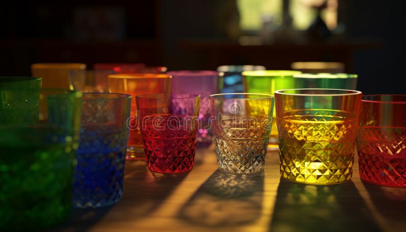 Vibrant Bar Counter with Multi Colored Drinks and Whiskey Bottles ...