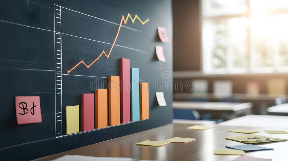 A Vibrant Bar Graph Displaying Learning Progress on a Black Chalkboard ...