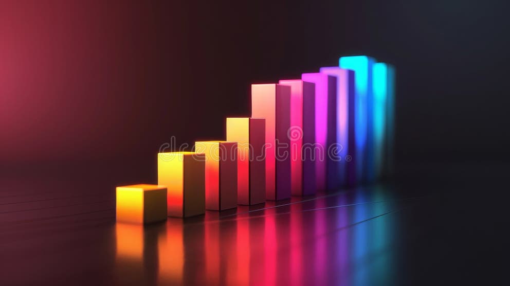 Vibrant Bar Graph with Gradient Colors on Dark Background. Data Growth ...