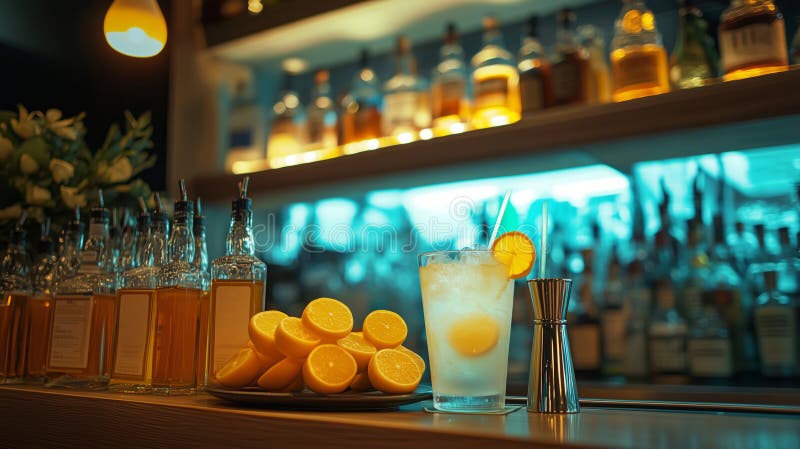 Vibrant Bar with Lively Limoncello and Modern Design Elements Stock ...