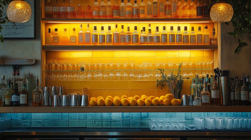 Vibrant Bar with Lively Limoncello and Modern Design Elements Stock ...