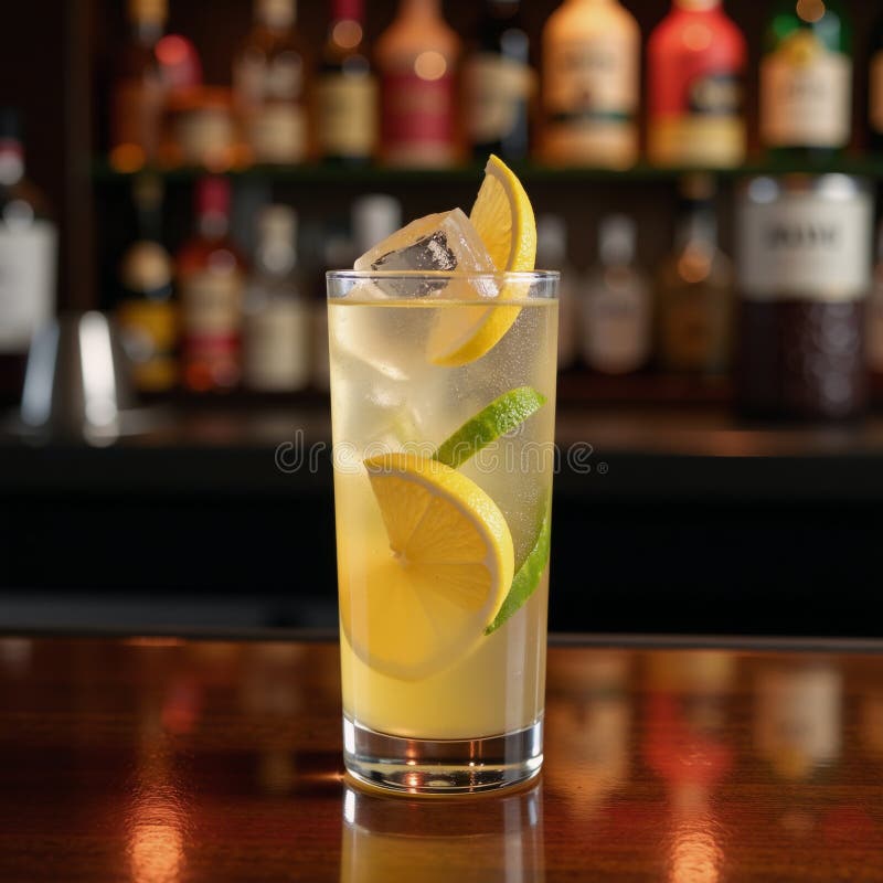 Vibrant Bar Scene Featuring Refreshing Cocktail with Ice Citrus Garnish ...