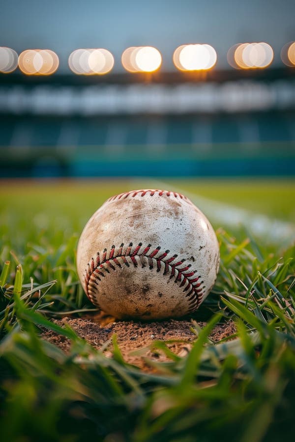 Vibrant Baseball Scene with Empty Field, Dirt Mound, and Stadium Lights ...