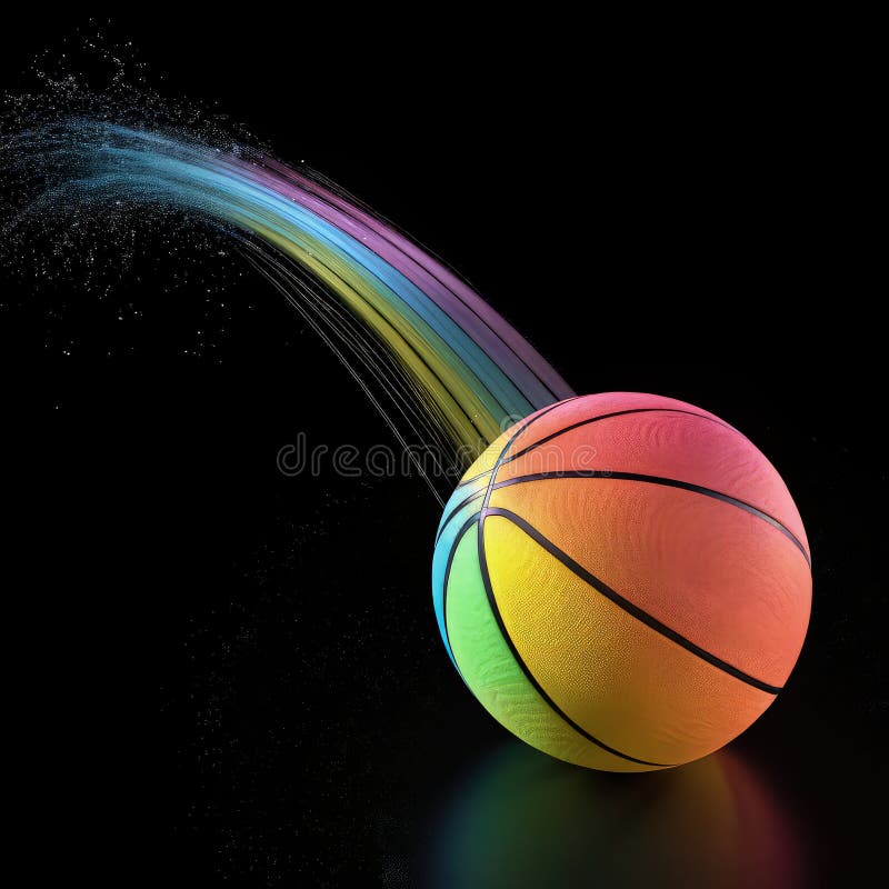Colorful Basketball with Tail Effect on Black Background in Standard ...