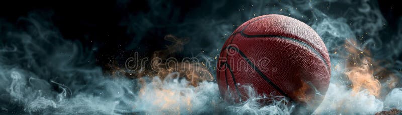Vibrant Basketball Surrounded by Smoke Dust Particles on a Dark ...
