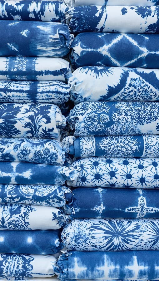Vibrant Batik Dyed Fabrics in Indigo and White with Bold Traditional ...