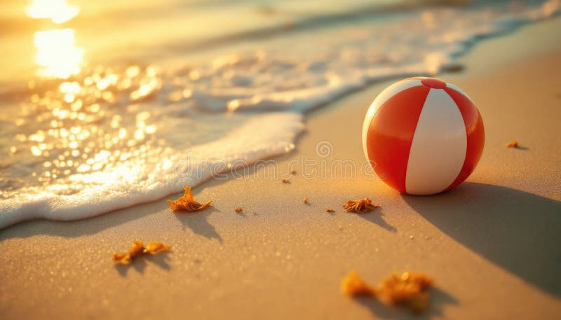 Vibrant Beach Ball Amidst Sunset Waves on Sandy Shore Stock Photo ...