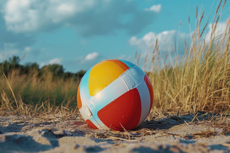 A Vibrant Beach Ball Resting on a Sandy Beach. Perfect for Summer ...