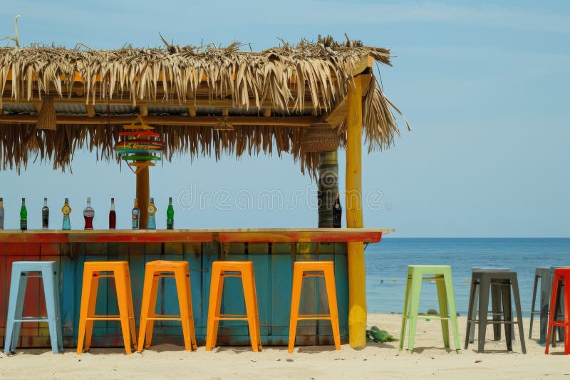 Vibrant Beach Bar Awaits Its Patrons Stock Illustration - Illustration ...