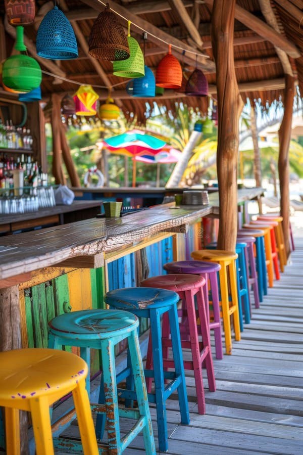 Vibrant Beach Bar Awaits Its Patrons Stock Illustration - Illustration ...