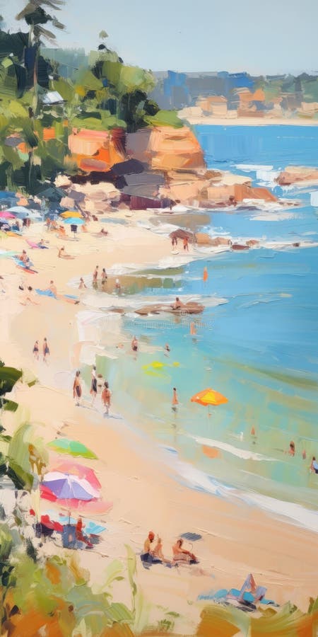 Vibrant Beach Painting in the Style of Yanjun Cheng Stock Illustration ...