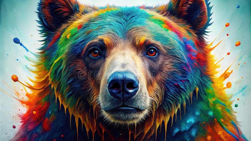 Vibrant Bear Portrait in a Splash of Color a Striking Artistic ...