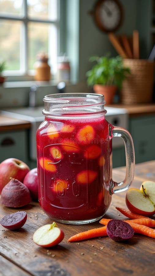 Vibrant Beetroot and Apple Juice in Rustic Kitchen Setting Stock Photo ...