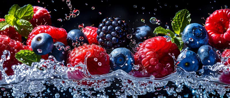 Vibrant Berries Floating in Water, Perfect for Wallpapers or Food Blogs ...