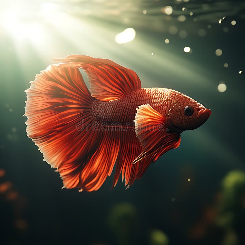 Vibrant Betta Fish Swimming in Calm Water with Light Rays Stock ...