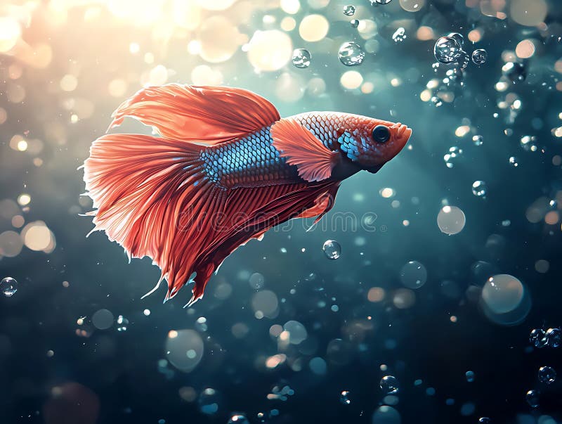 A Vibrant Betta Fish Swims through Sparkling Water Stock Illustration ...