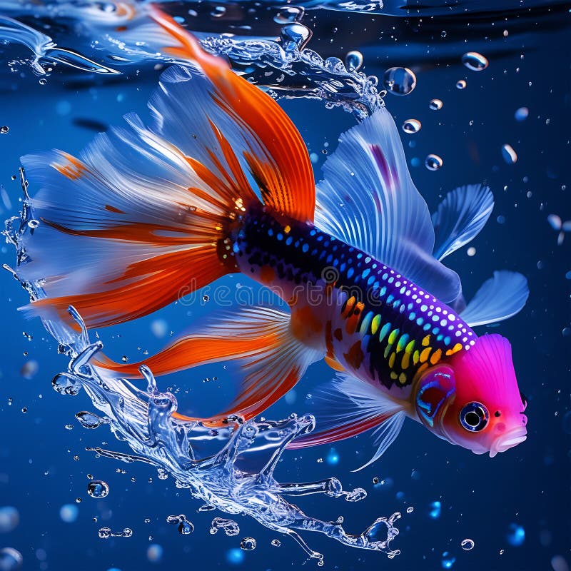 Vibrant Betta Fish in Underwater Splash Stock Illustration ...