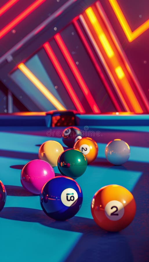 Vibrant Billiards Balls in Neon Lit Motion on Dynamic Snooker Table ...