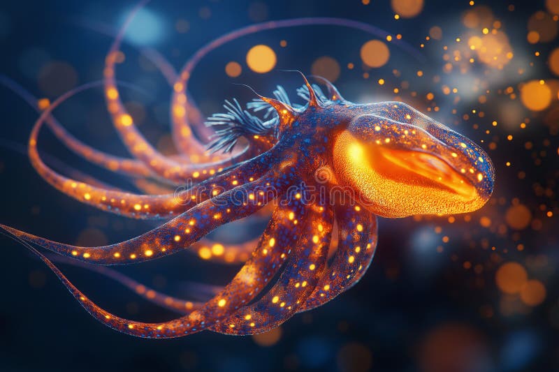 Bioluminescent Alien Creature in an Underwater World Stock Illustration ...