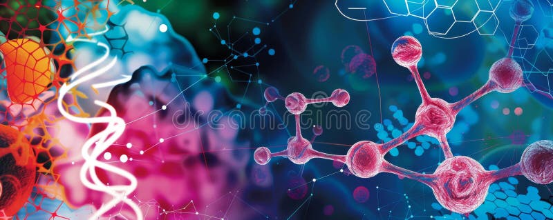 Vibrant Biotechnology Background with DNA and Molecular Structures in ...