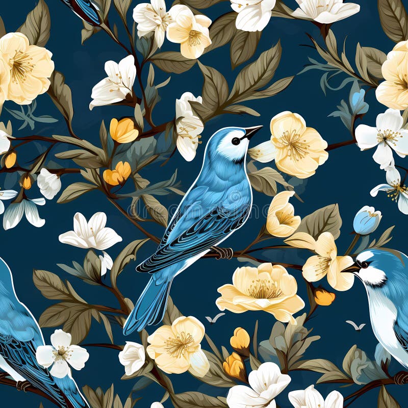 A Vibrant Bird and Flower Pattern Ideal for Fabric, Wallpaper, and ...