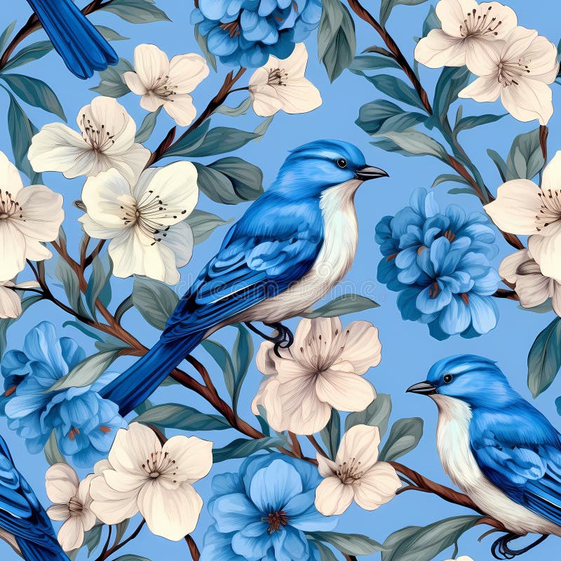 A Vibrant Bird and Flower Pattern Ideal for Fabric, Wallpaper, and ...