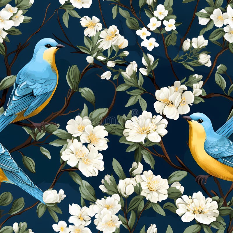 A Vibrant Bird and Flower Pattern Ideal for Fabric, Wallpaper, and ...