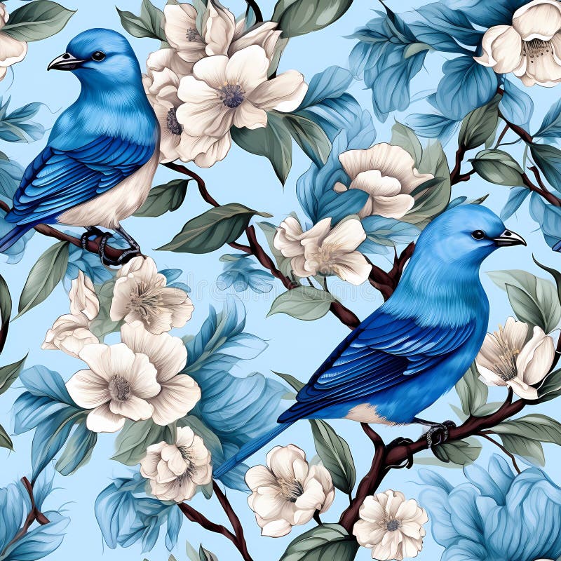 A Vibrant Bird and Flower Pattern Ideal for Fabric, Wallpaper, and ...