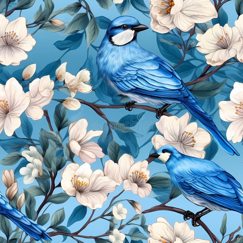 A Vibrant Bird and Flower Pattern Ideal for Fabric, Wallpaper, and ...