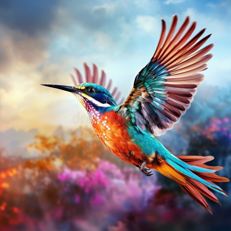 Vibrant Bird Mid-Flight stock photo. Image of greens - 291240640