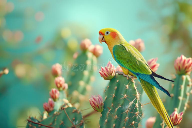 A Vibrant Bird Perches on a Prickly Cactus, a Unique and Interesting ...