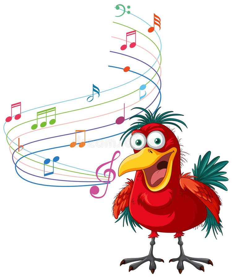 A vibrant bird singing stock vector. Illustration of notes - 358231740
