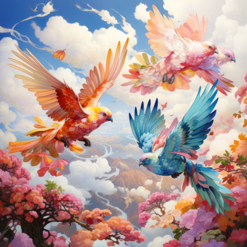 Vibrant Birds Soaring through the Sky with Majestic Colors and ...
