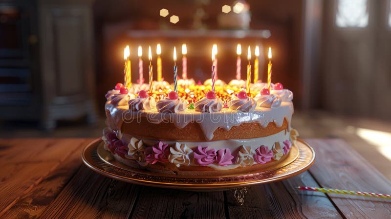 Vibrant Birthday Cake with Glowing Candles in Stunning High Definition ...