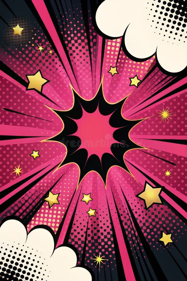 Vibrant Black and Pink Pop Art Design with Halftone Dots, Speech ...