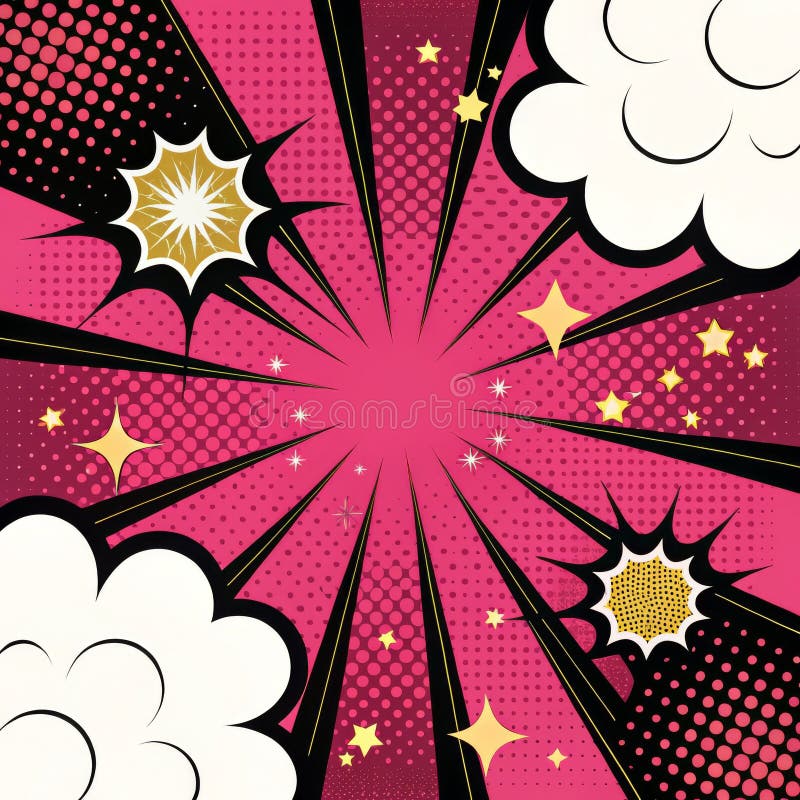 Vibrant Black and Pink Pop Art Design with Halftone Dots, Speech ...