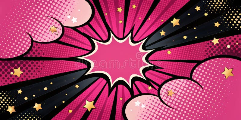 Vibrant Black and Pink Pop Art Design with Halftone Dots, Speech ...