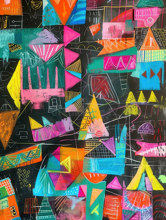 A Vibrant Blackboard Displays a Variety of Geometric Shapes and ...