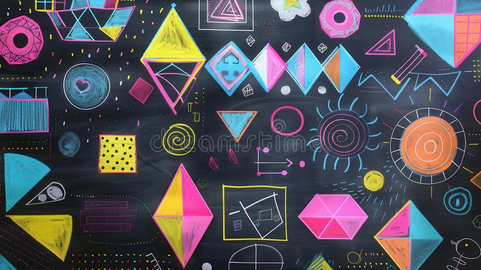 A Vibrant Blackboard Features an Array of Geometric Shapes and Patterns ...