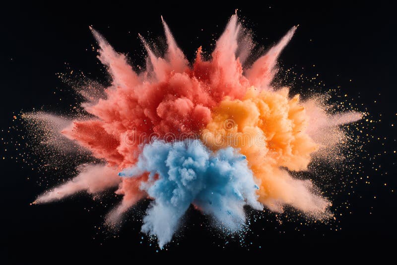 Vibrant Blast: Colorful Powder Explosion on Black Background Stock ...