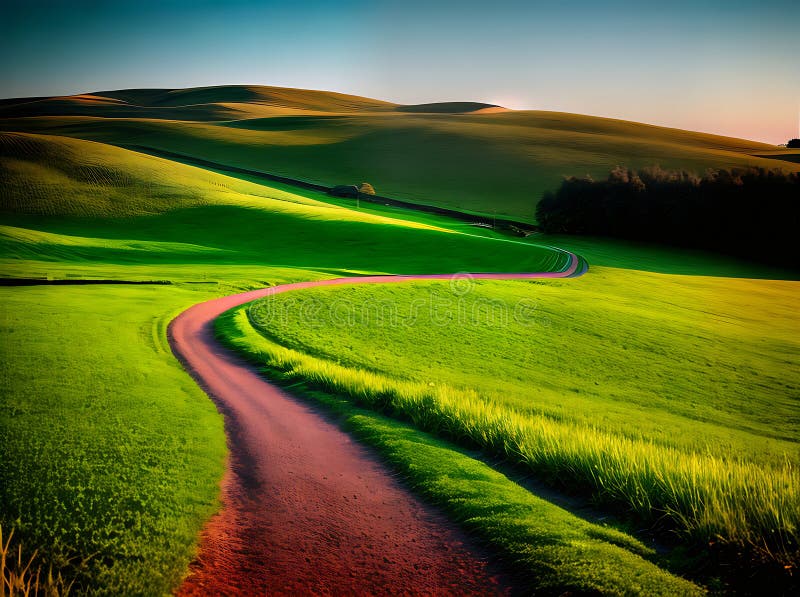 Field Footpath 3D Vintage Colors Abound. Stock Illustration ...