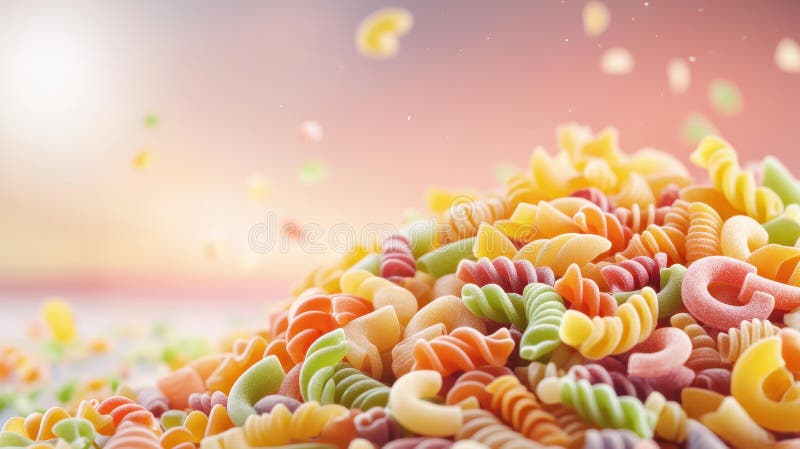 A Vibrant Blend of Pasta Shapes and Colors Set Against a Softly Blurred ...